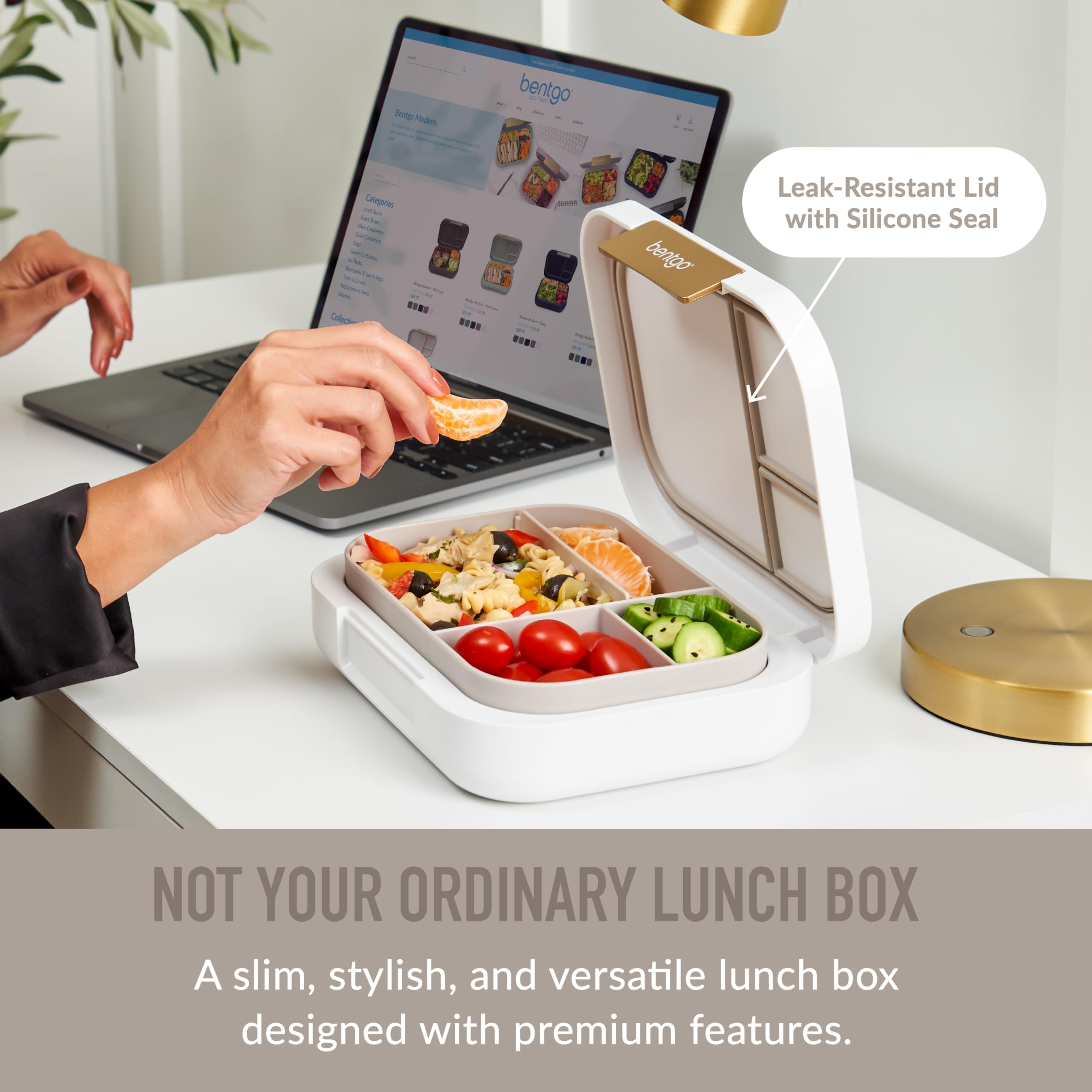 Bentgo® Modern - Leak-Resistant Bento Lunch Box For Adults, Teens, & Larger Appetites; Reusable BPA-Free Meal Prep Container with 3 or 4 Compartments, Dishwasher/Microwave Safe; 44oz (White)