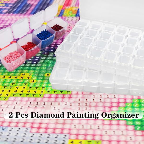 Generic Diamond Painting Accessories Storage Containers 56 Slots 2 Pack 28 Grid Bead Container Includes 64 pcs Labels Plastic Organizer Diamond Art Bead Box, Clear, 749813135770