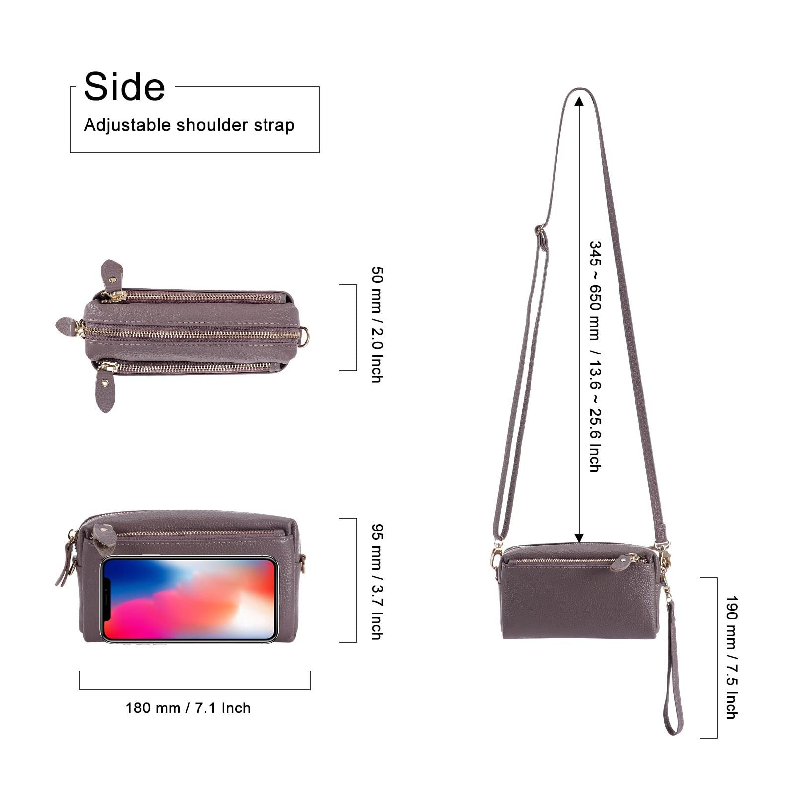 Phenas Small Leather Crossbody Bag CellPhone Purse Mini Shoulder Handbag with Wristlet Clutch Purse for Women Girls