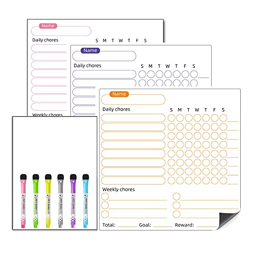 Magnetic Dry Erase Responsibility Family Chore Chart - 3 Pcs Chore Board List (10"x10") & 1 Blank Whiteboard (8"x6") & 6 Colored Markers & 1 Eraser for Multiple Kids Adults Teenagers Refrigerator