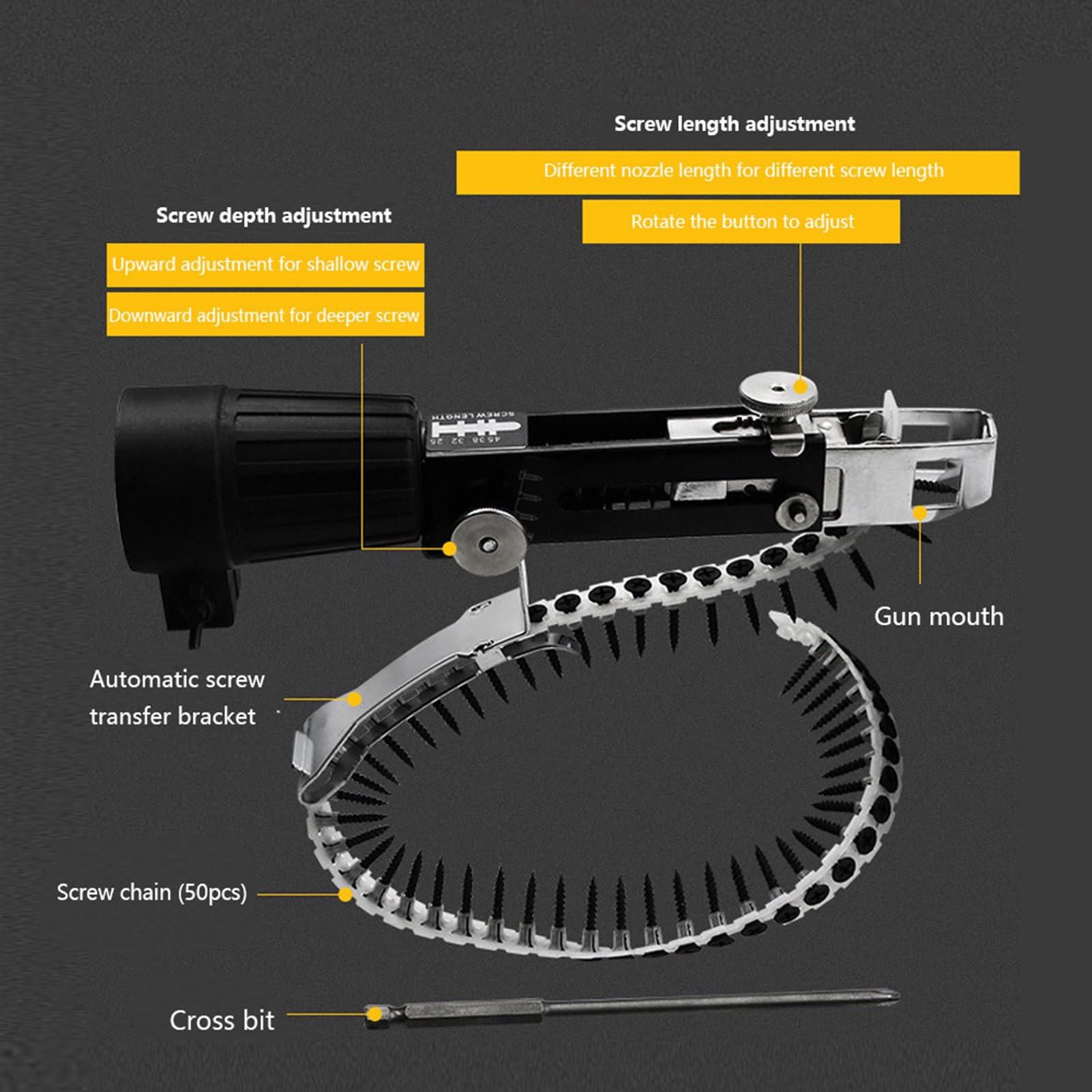 Generic Drywall Screw Gun Attachment, Automatic Screw Spike Chain Drill Screw Chain Adapter for Electric Drill Attachment, Genericcn8gew0rdo