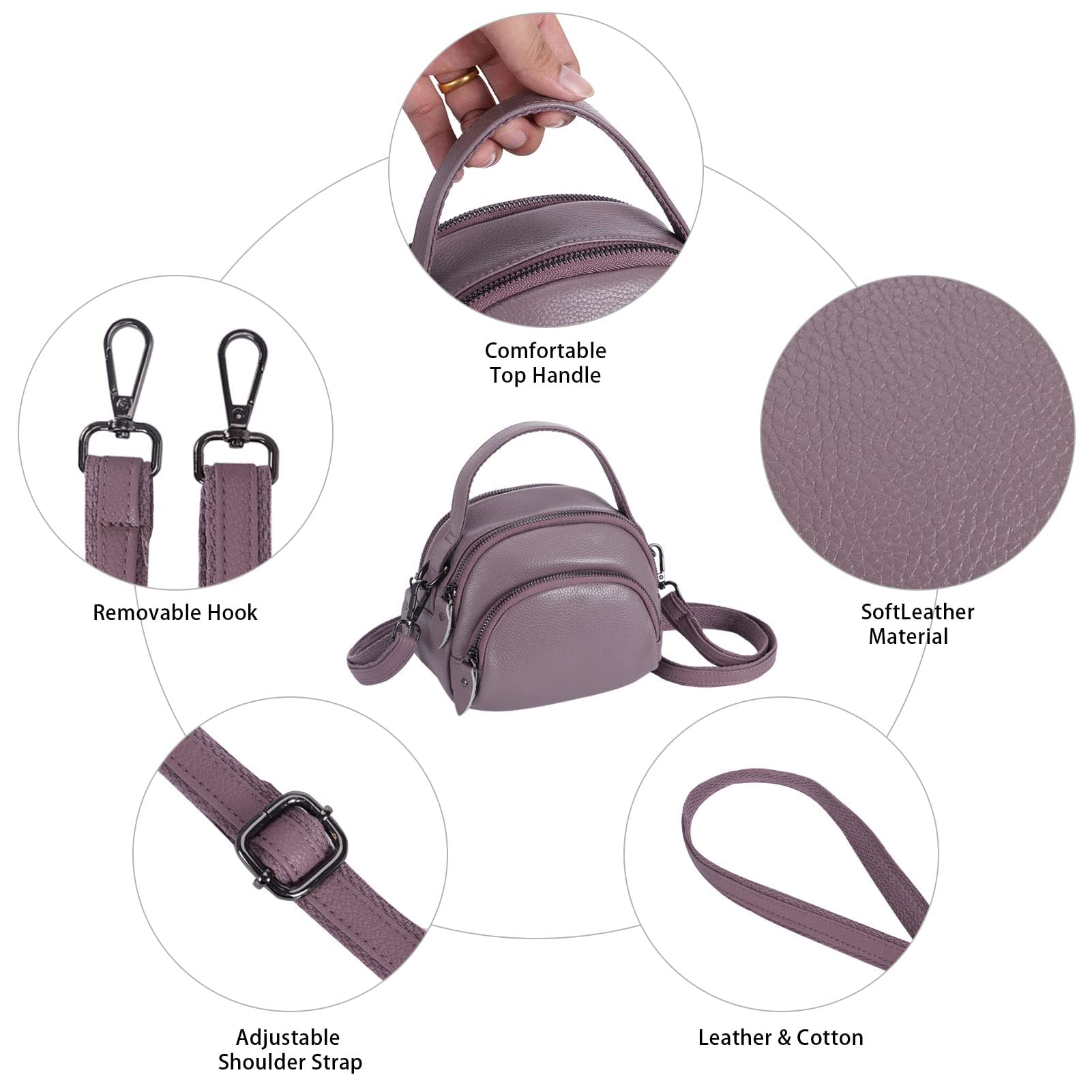 Phenas Women Crossbody Bag Small Shoulder Phone Bag Ladies Genuine Leather Handbag, Cellphone bags, Wallet, Purse with Strap
