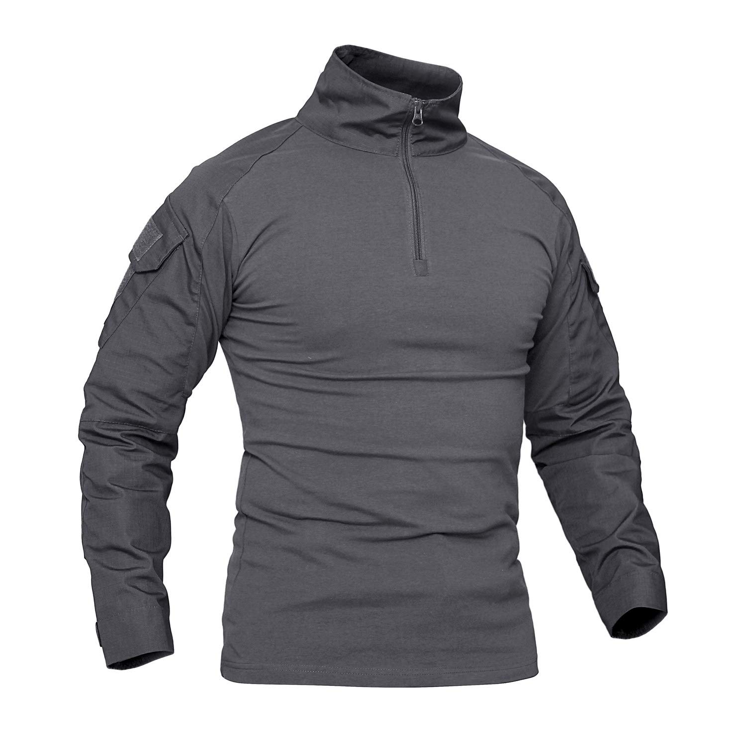 CRYSULLY Men's Spring Military Tactical Breathable Hiking Sport Slim Fit Outdoor Shirt Climbing Shirt Gray