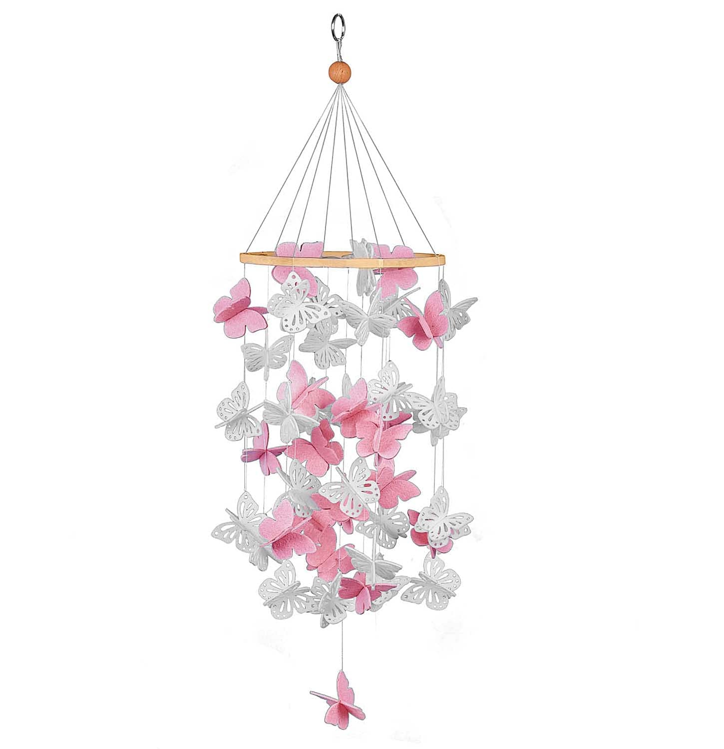 Just Joyer Baby Mobile for Crib Girl–Handmade with 45 Butterflies–Unique Toys Nursery Decor–Premium Felt Material with Wood Frame–Includes Butterfly Garland