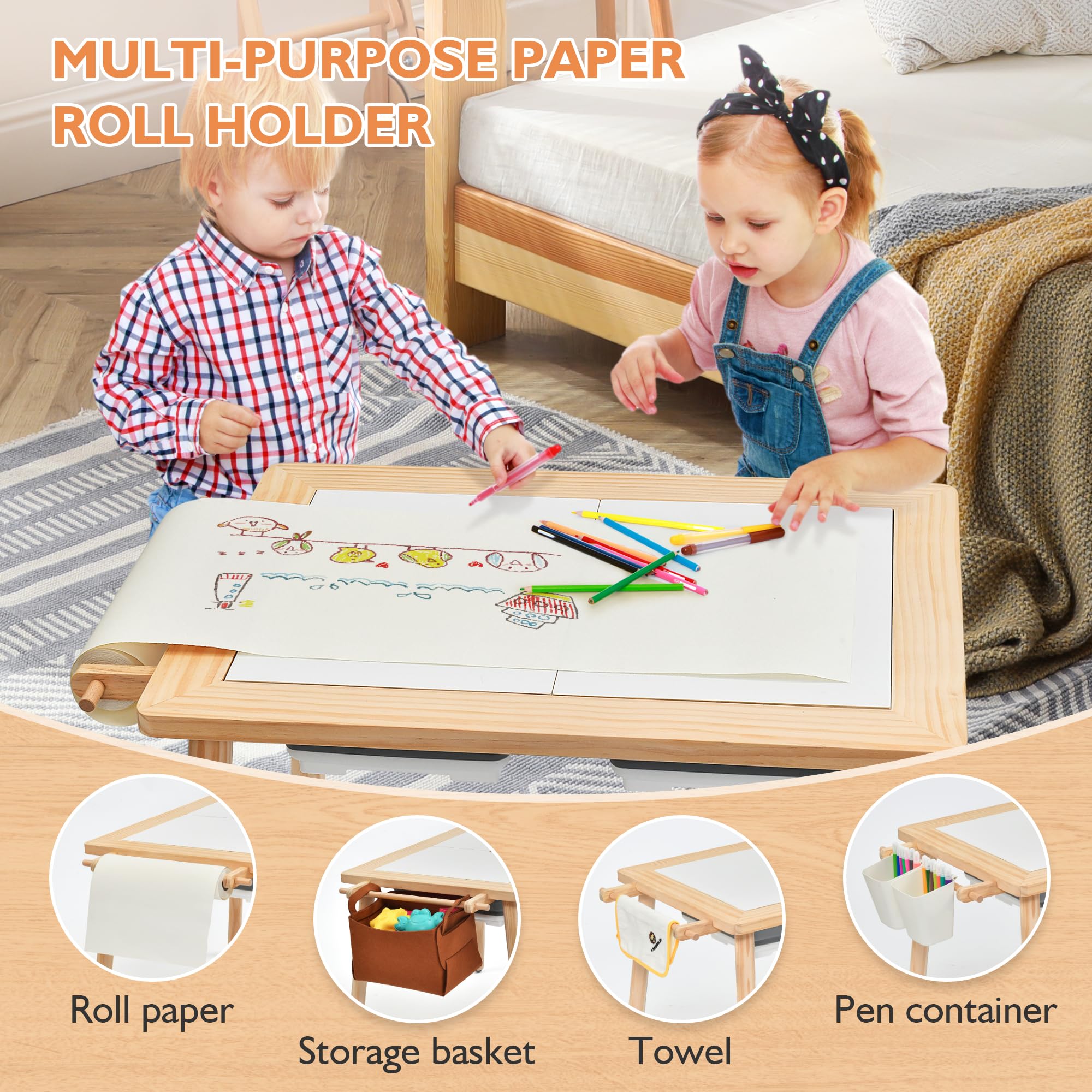 Easyego Sensory Table for Toddlers, Kids Table with Foldable Bin & Paper Roller (Without Roll Paper) Play Sand and Water Table Gifts for Boys and Girls