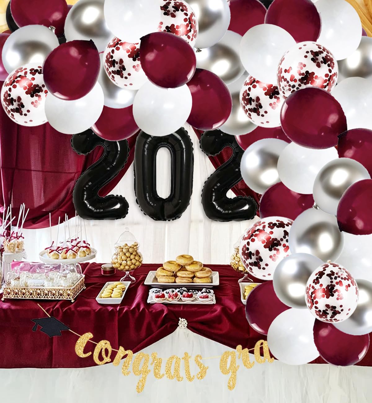 Graduation Party Decorations Maroon Silver 2024/Burgundy Graduation Decorations Class of 2024 Burgundy White Silver Balloons Maroon Silver Balloons 60Pcs Burgundy Silver Birthday Wedding