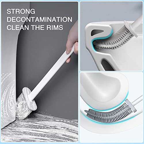 Canvint 1 Pack White Non-slip Long Handle Toilet Brush, Silicone