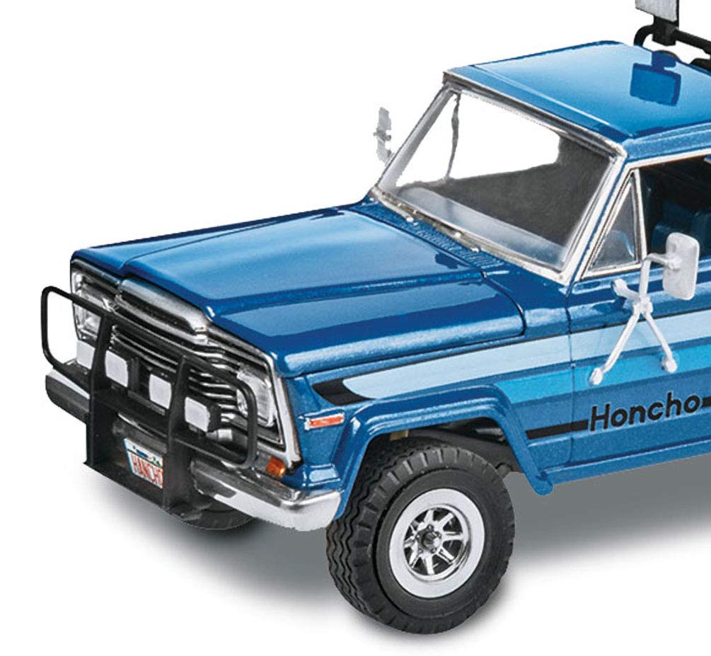 Revell Level 4 Model Kit 1980 Jeep Honcho Pickup Truck Ice Patrol with Snowmobile 1/24 Scale Model