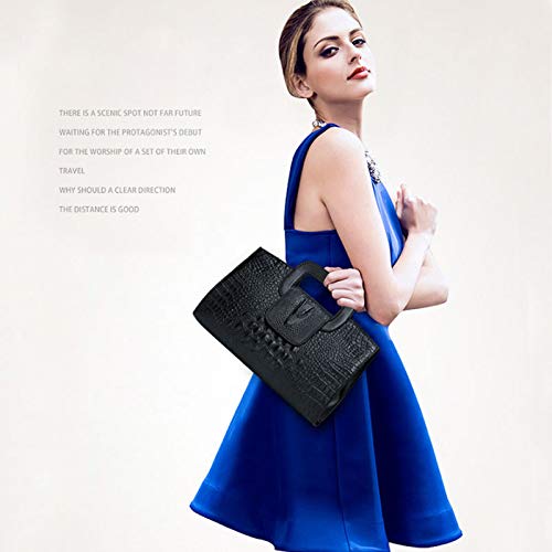 CLARA Women Crocodile Embossed Handbag Vintage Flap Tote Purse Evening Clutch Shoulder Bag Black