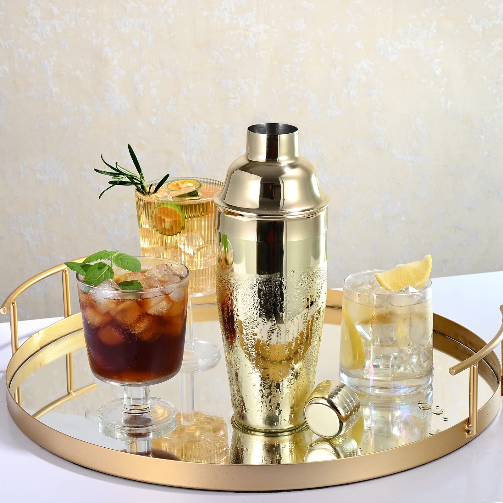 Etens Gold Cocktail Shaker, Martini Shaker 24oz with Built-in Strainer for Bartender Bartending, Bar Shakers Tin for Drinks Mixing | Golden | Stainless Steel | Cobbler