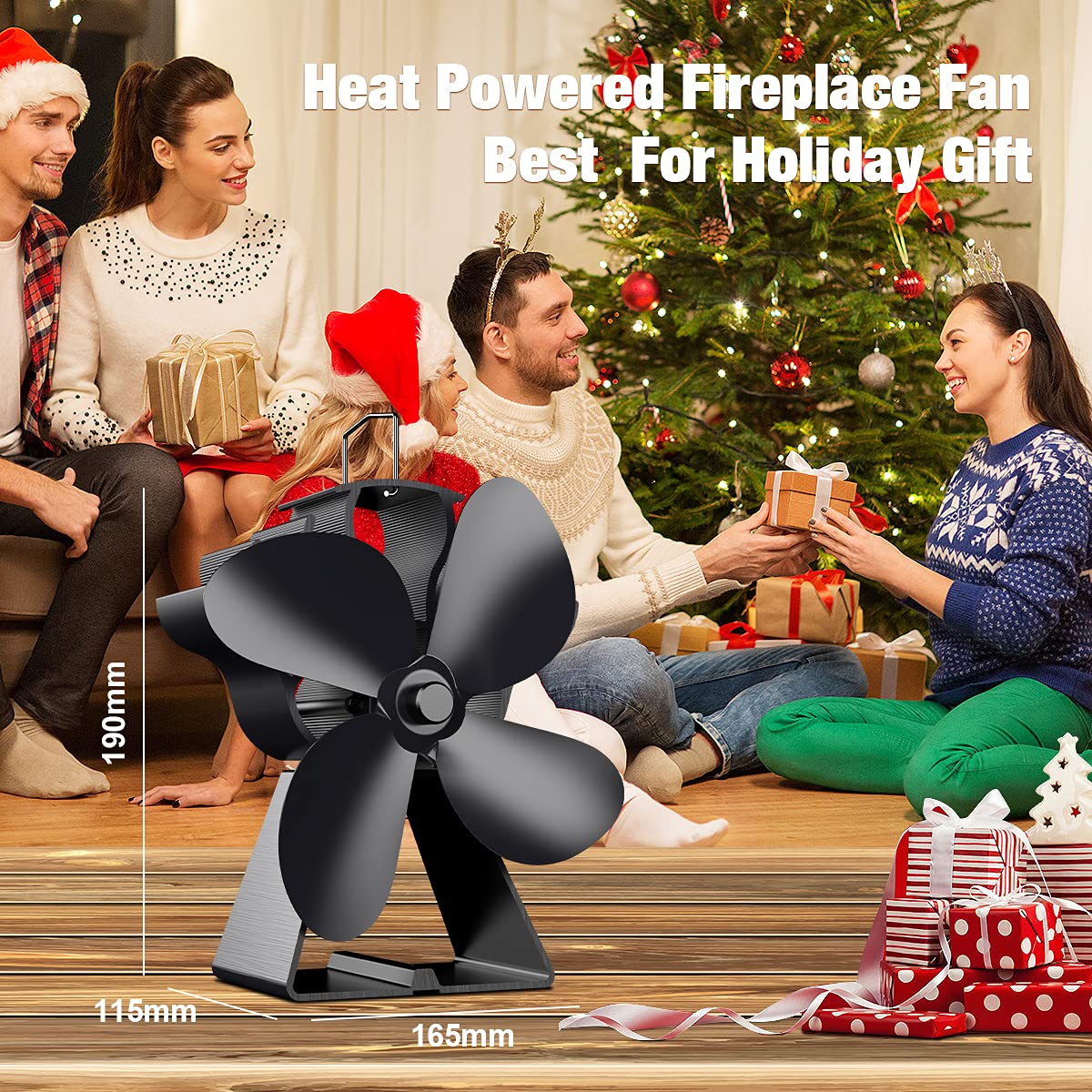 Upgrade 4 Blades Heat Powered Stove Fireplace Fan for Home Wood Log Burning Fireplace Circulating Warm Air Saving Fuel Efficiently
