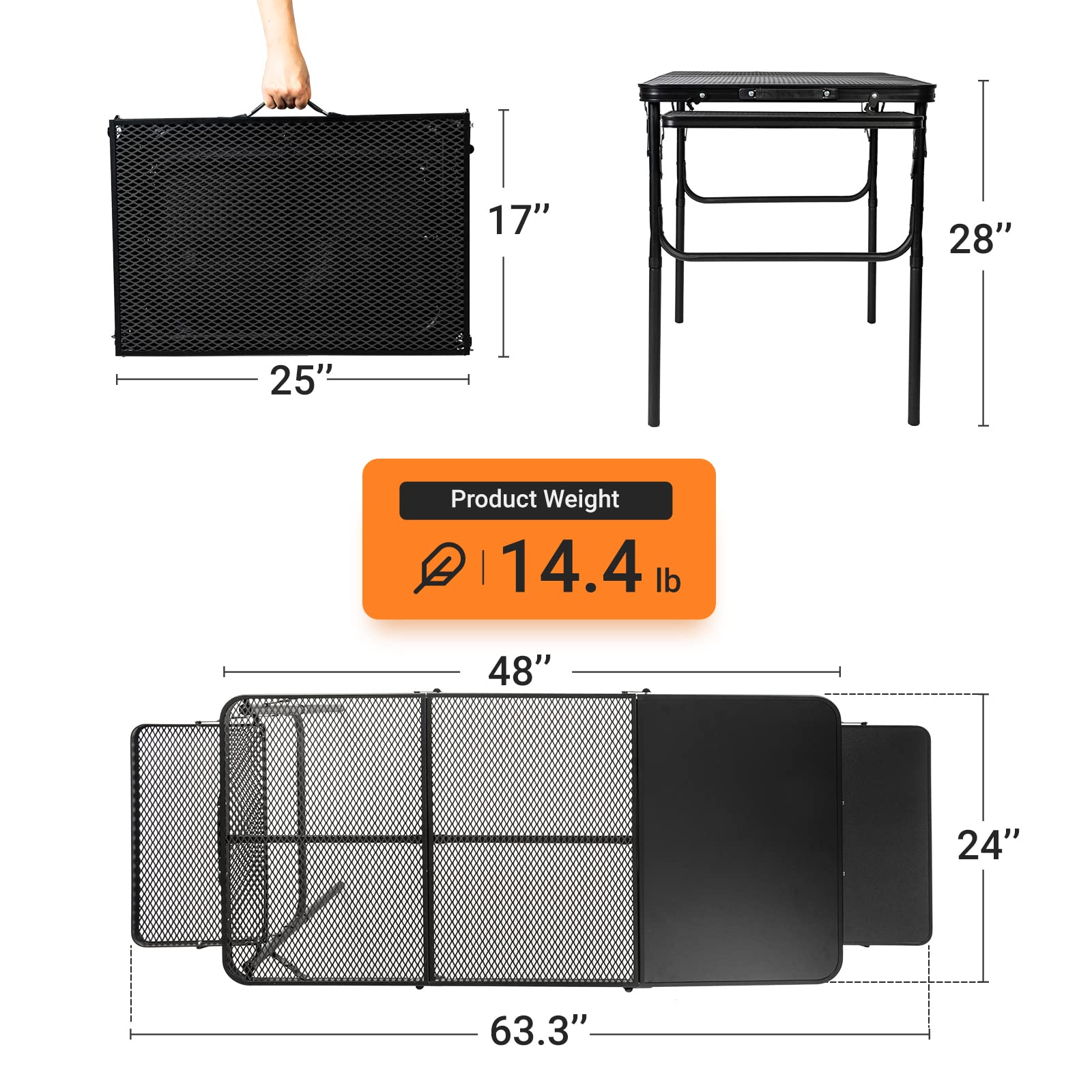 Coastrail Outdoor Camping Folding Grill Table Portable Lightweight Metal Grill Stand for Outdoor with Adjustable Height, 4 Feet, Black