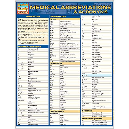 Medical Abbreviations & Acronyms: a QuickStudy Laminated Reference Guide (QuickStudy Academic)