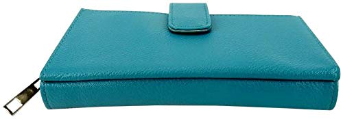RFID-Blocking Purse - Womens Wallets RFID Blocking - Womens Crossbody Leather Purse - Zip Around Womens Clutch Wallet - Teal, L9312