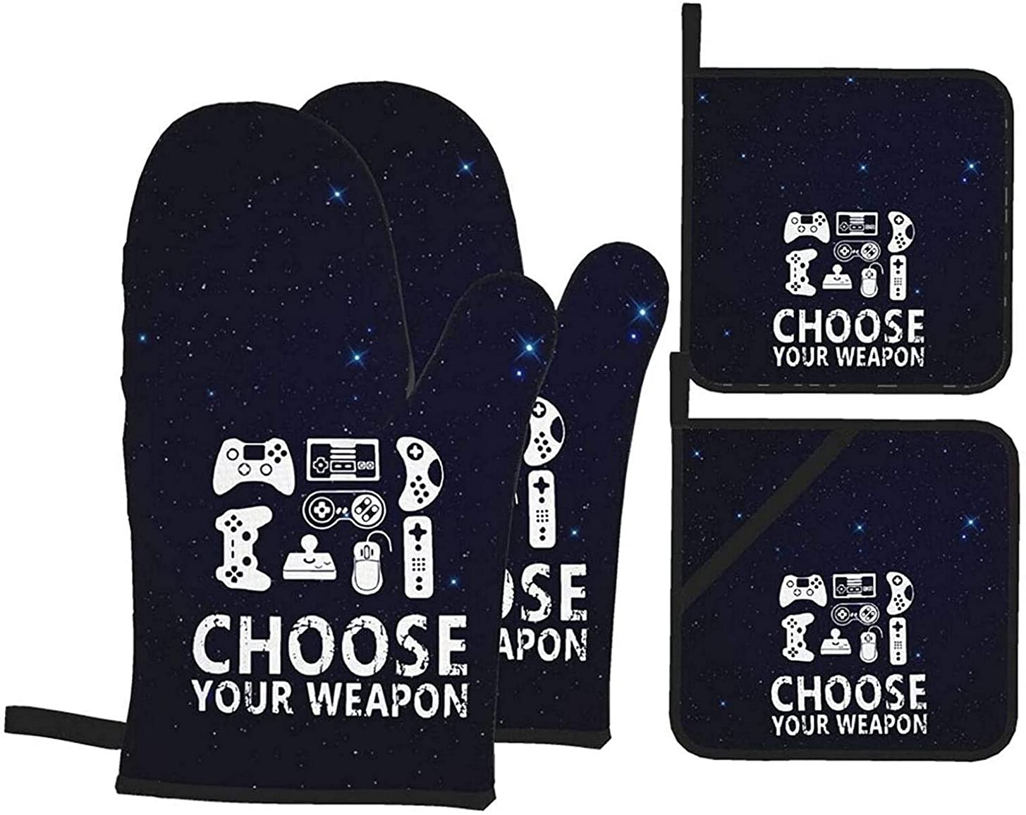 Choose Your Weapon Gamer Oven Mitts and Pot Holders Set of 4 Kitchen Set for Cooking