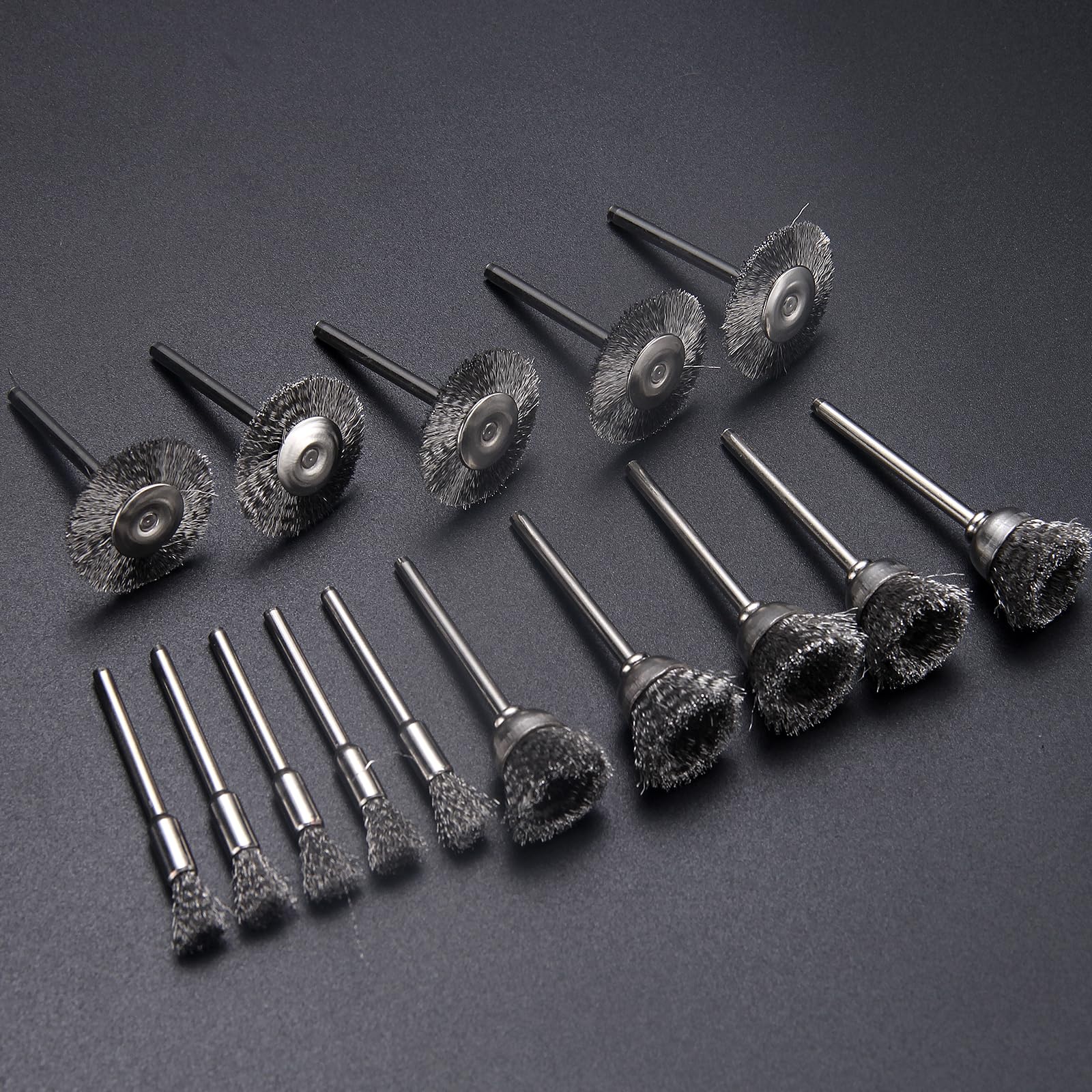 EASYIKI 15 Pieces Stainless Steel Wire Brushes, Wire Brush Wheel, Steel Wire Polishing Wheel Kits for Dremel Rotary Tools (1/8 Inch Mandrel)