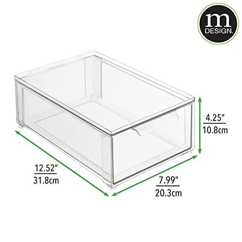 mDesign Plastic Stackable Bathroom Storage Organizer Bin with Pull Out Drawer for Cabinet, Vanity, Shelf, Cupboard, Cabinet, or Closet Organization - Lumiere Collection - 8 Pack - (Clear, 8 x 12 x 4)