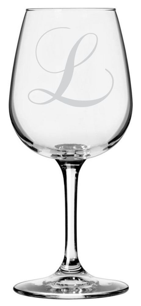 Chopin Script Etched Monogram All Purpose 12.75oz Wine Glass (Letter L)