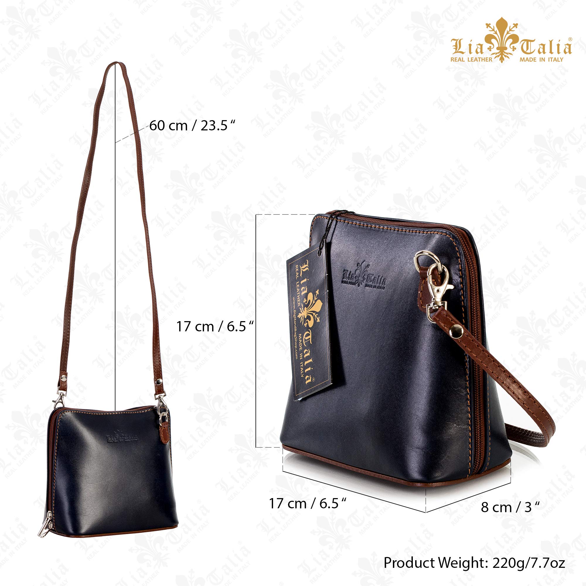 LiaTalia Genuine Vera Pelle Women Cross body Italian Leather Small Mini Shoulder Bag Handbag - ABBY [Navy Blue]