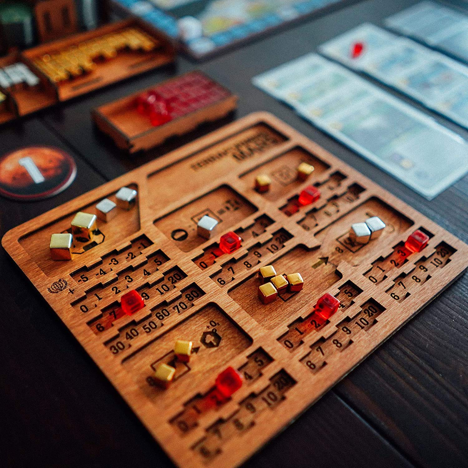 SMONEX Assembled Wooden Organizer Suitable for Board Game Terraforming Mars - Organizer with Player Boards for Storage Full Terraforming Mars Expansions