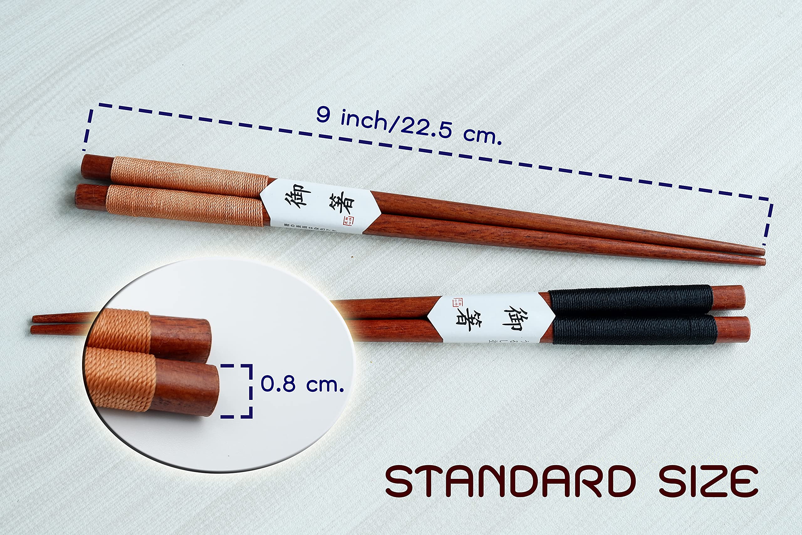 Chopsticks 2 Pairs Reusable Japanese Wooden Chopsticks for Sushi, Noodles as Ramen, Udon, Soba, Pho Dishwasher Safe 9 inches