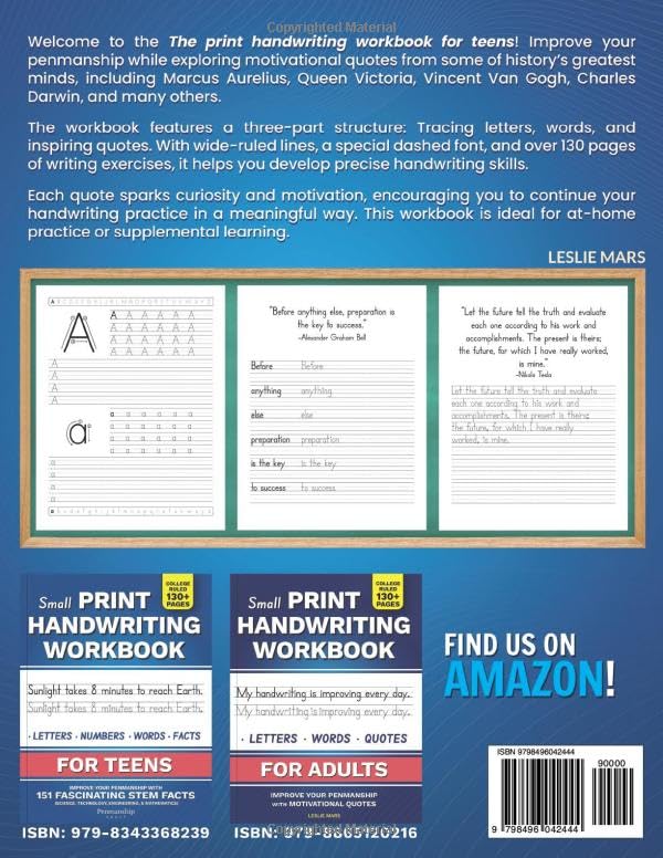 The Print Handwriting Workbook for Teens: Improve your Penmanship and Writing Skills with Motivational & Inspirational Quotes for Young Adults