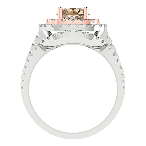 Clara Pucci 1.95 carat Round Cut Halo Solitaire Yellow Moissanite Bridal Wedding Anniversary Ring Band set 14k White Rose Gold 3.75