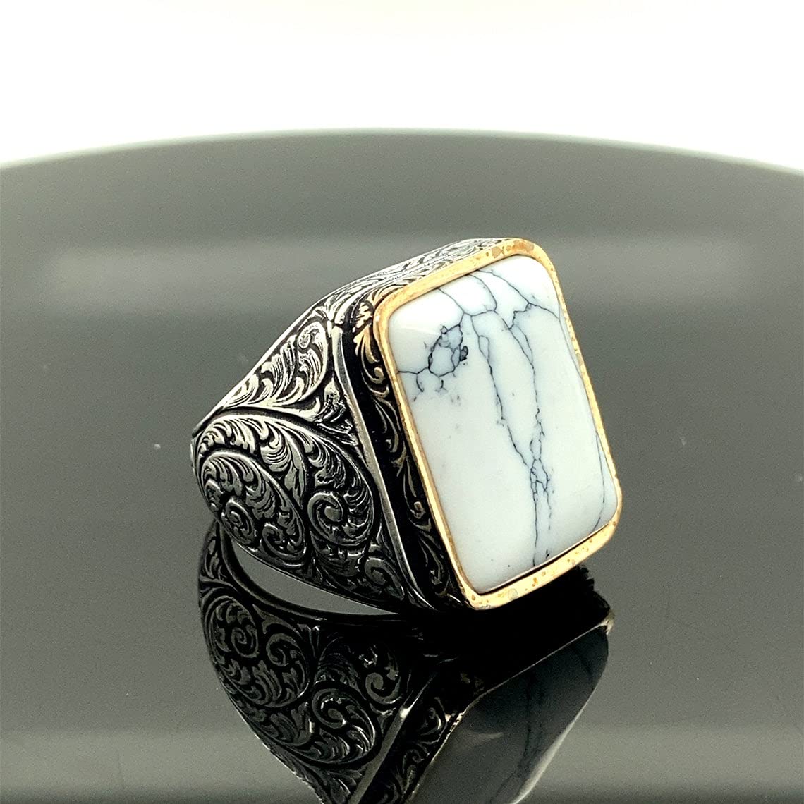 Sterling Silver Ring, White Turquoise Stone, Men Rings, Natural Stone, Handcrafted Ottoman Men Ring, Turkish handmade, Gift for Him,