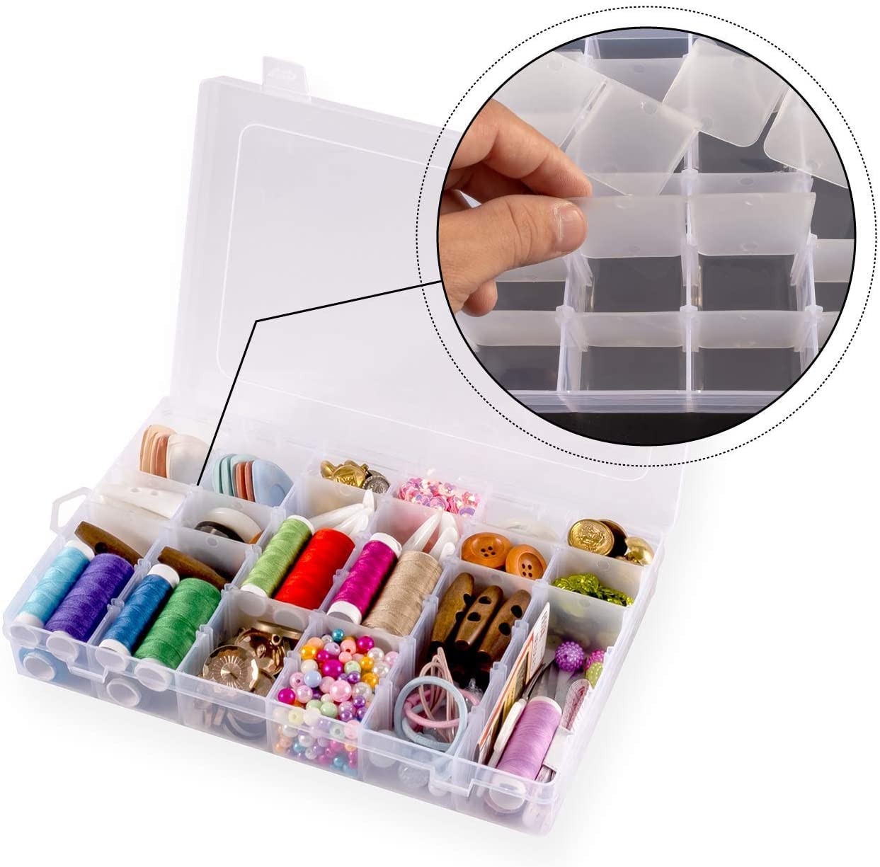 Juvielich Clear Plastic Organizer Box,24 Fixed Grids Storage Container Jewelry Box for Beads Art DIY Crafts Jewelry Fishing Tackles 7.6"x5.2"x0.87"(LxWxH) 2PCS