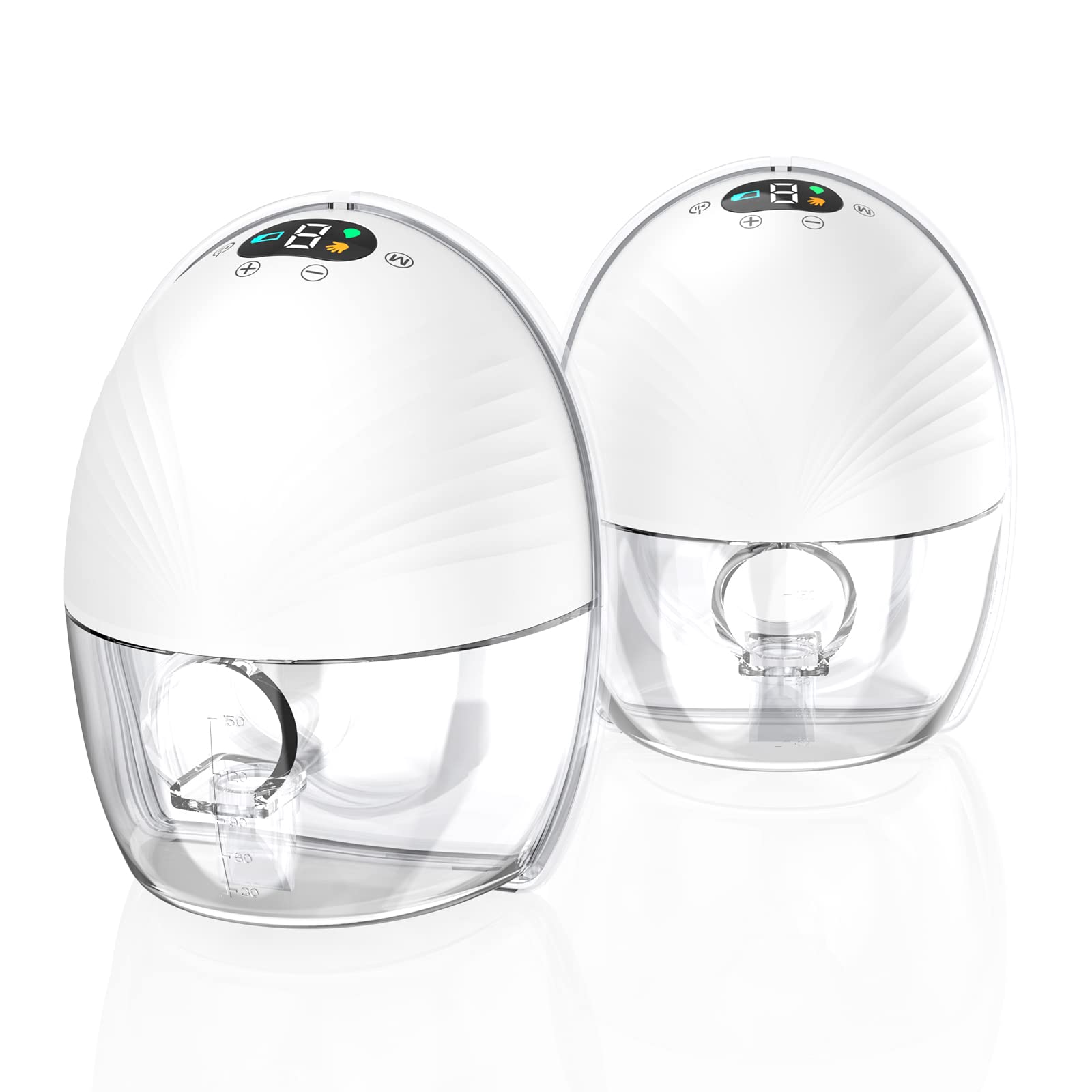 Double Wearable Breast Pump with 24mm Flanges, Low-Noise and Painless Hands Free Electric Breast Pump (White-2Pc)