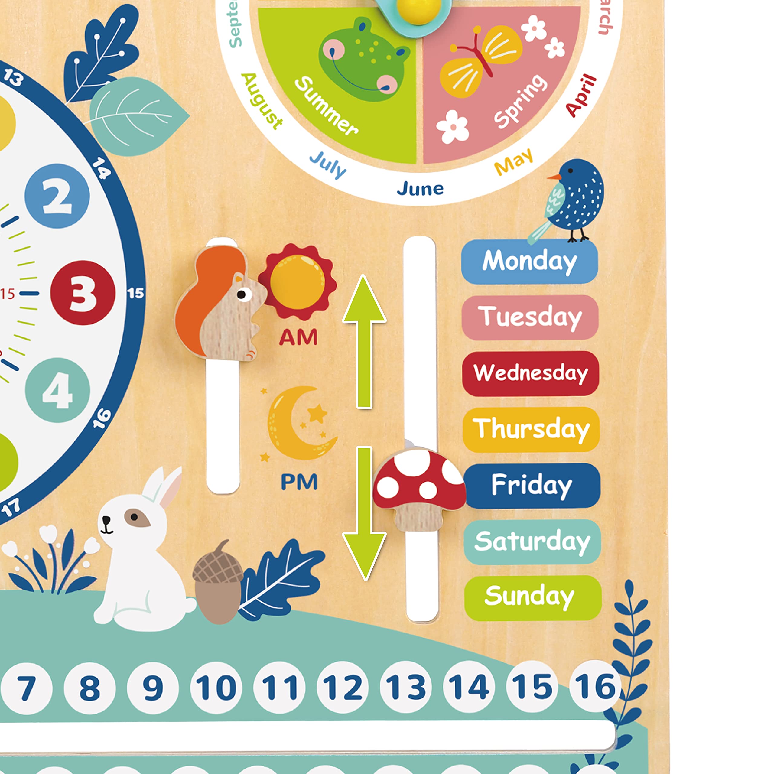 Pidoko Kids Montessori Toys for 3 Year Old - All about Today Learning Board - Calendar Clock and Time Learning for Toddlers 3 4 5