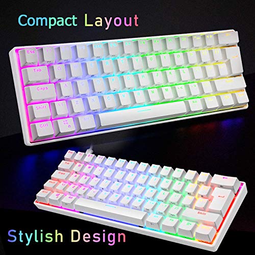 ZIYOU LANG MK21 Portable 60% Mechanical Gaming Keyboard Untra-Compact Type-c Wired with Light Up Chroma LED Backlit Non-Conflict 61 Key TKL Ergonomic for PS4 PS5 PC Mac Windows(White/Blue Switch)