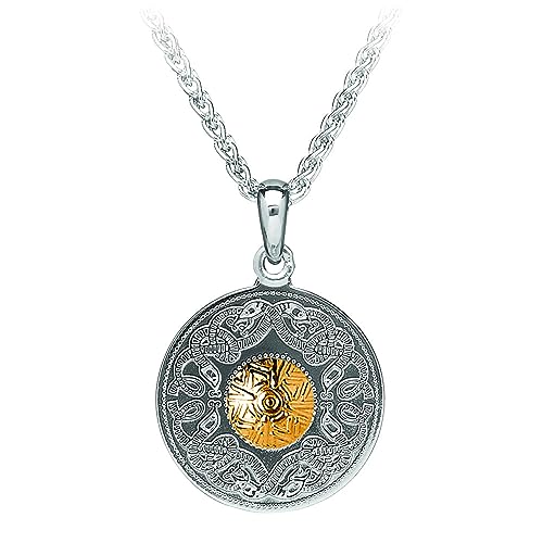 Biddy Murphy Celtic Warrior Shield Necklace 925 Sterling Silver and 18K Gold Plated Bead, Fine Irish Imported Jewelry