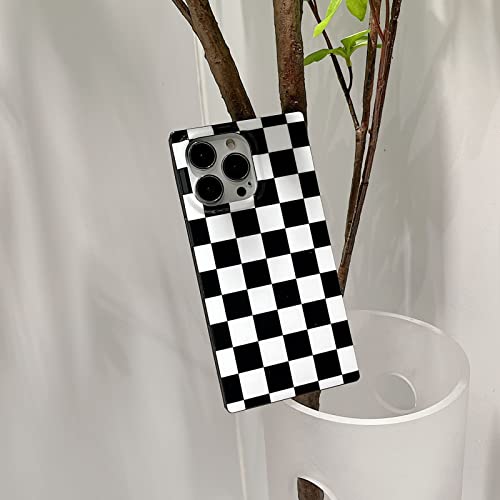Reezaddin Square Checkered Phone Case for iPhone 13 Pro Max Black White Grids Plaid Checkerboard Slim Soft Classic Trunk Design Strong Shockproof Protective Checker Cover for iPhone 13promax 6.7"
