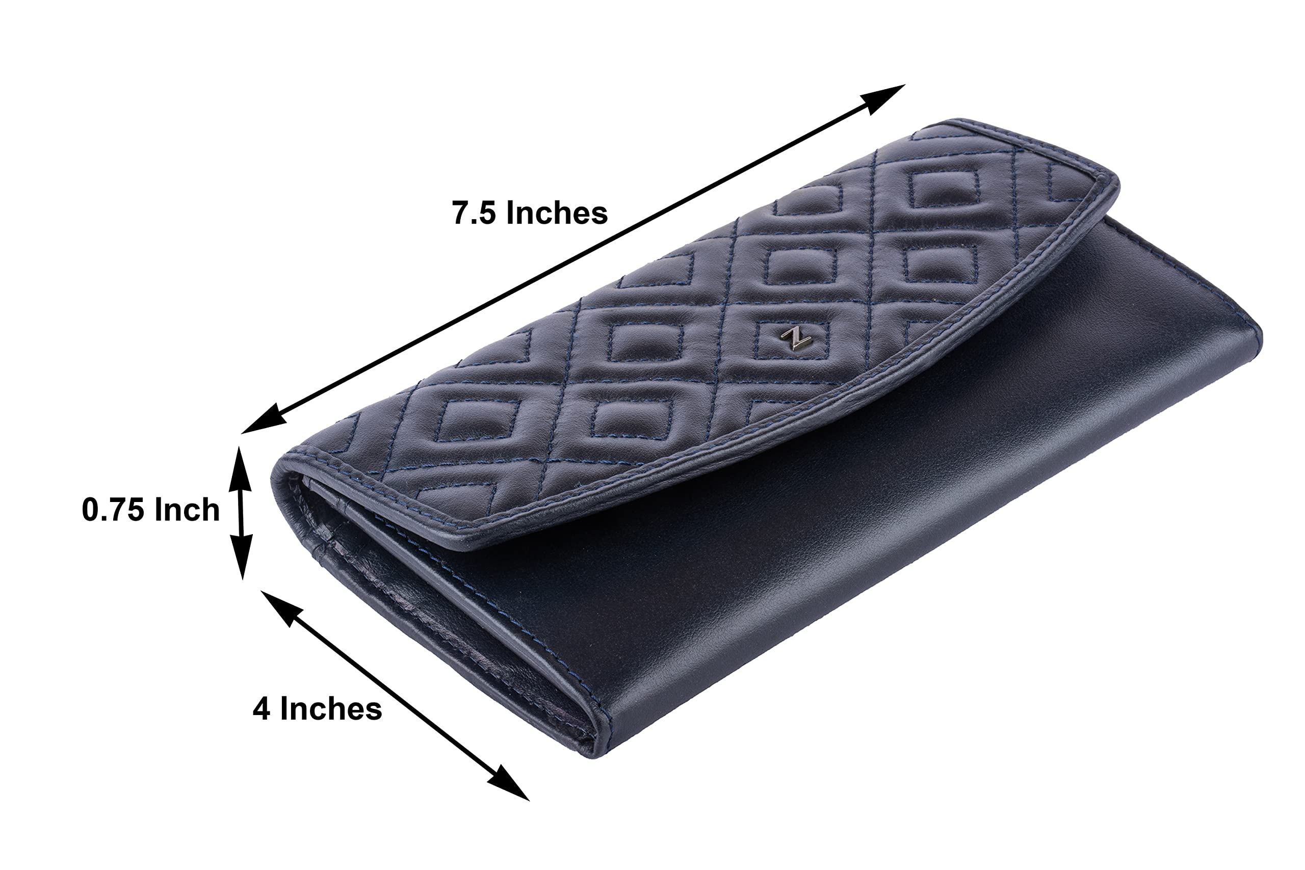 Zinda Genuine Leathers Women’s Wallet Long Purse Flap Over RFID Protection Quilted (Navy)