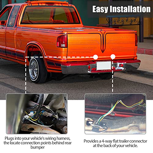 MECMO 4 Way Flat Trailer Wiring Harness for 1998-2004 Chevy S-10/GMC Sonoma & 1998-2000 Isuzu Hombre, Plug-in Simple Custom-Fit T-Connector 4 Pin Trailer Hitch Wiring