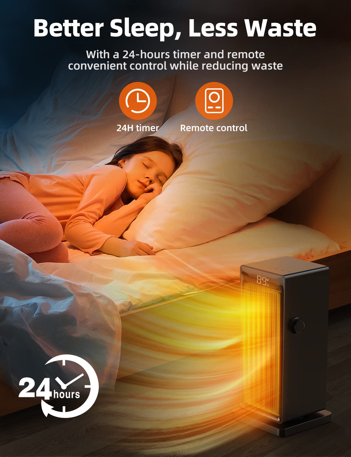 Space Heater, SANVINDER 1500W Portable Heater for Bedroom, ECO Thermostat 90° Oscillating, 24 hours timer, Fast Heating Electric Heater with Remote, Overheat Protection, LED Display for Bedroom Office