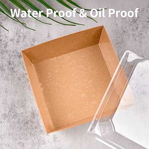 Kucoele 50 Pack Paper Charcuterie Boxes with Clear Lids, 4 Inches Brown Cookie Boxes Dessert Boxes Disposable To Go Food Containers for Sandwich, Cake Slice, Cupcake, Chocolate Covered Strawberry