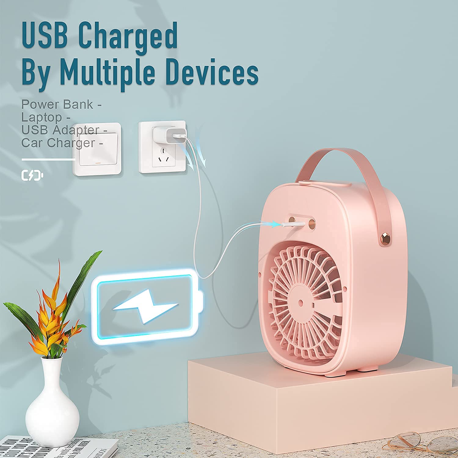 BNT Mini Ac Fan,Upgraded Multifunction 3 in 1 Car Air Conditioner with Mist Sprayer, USB Mini Portable Air Conditioner for Room/Tent/Office/Bedroom/Car