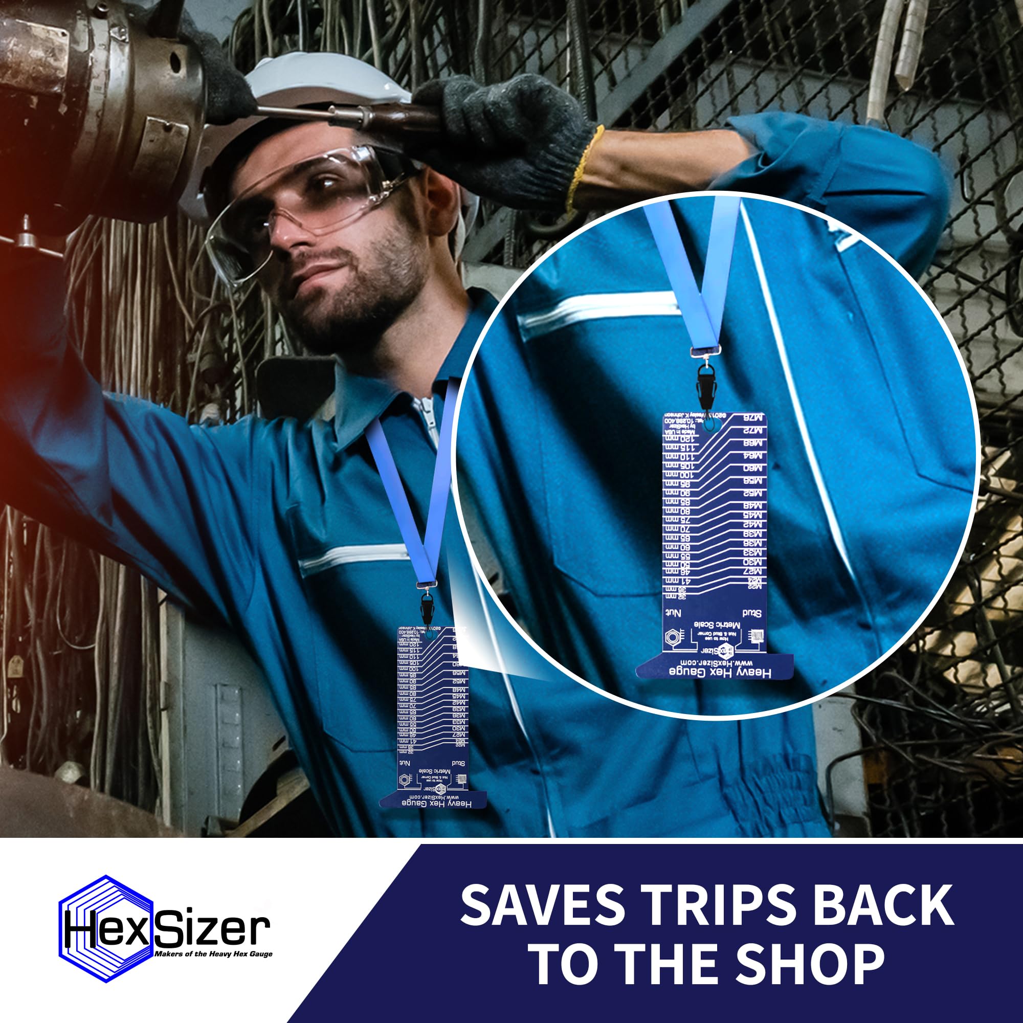 HexSizer Heavy Hex Gauge – Pocket Tool for Measuring Nut & Bolt Sizes | Inch & Metric | High Temp Laser Engraved | Nut & Bolt Sizer from 1-1/16" to 4-5/8" or 32mm to 120mm