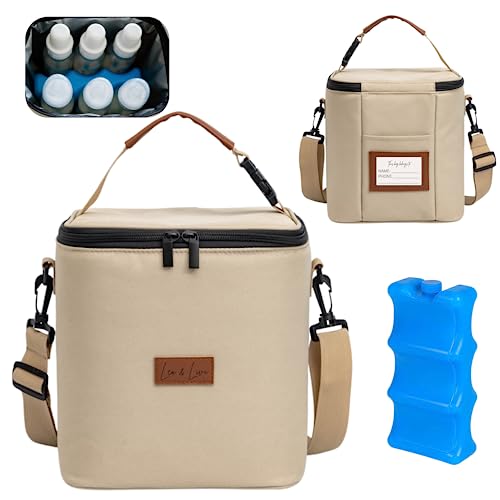 Leo & Livi Breastmilk Cooler Bag with Ice Pack | Leakproof Baby Bottle Cooler Bag with Name Tag for Daycare Holds 6 Bottles up to 9oz | Breast Milk Cooler Travel with Shoulder Strap