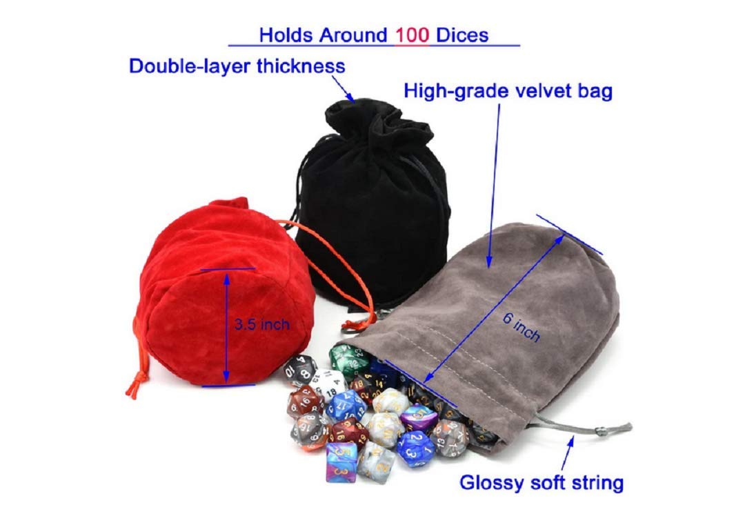 zmgmsmh Drawstring Dice Bag Chess bag small pouch hold chess pieces velvet Fabric Dice Pouch cosplay coin pouch Velvet Jewelry Bag Red/Grey/Black (3, Multicolor)