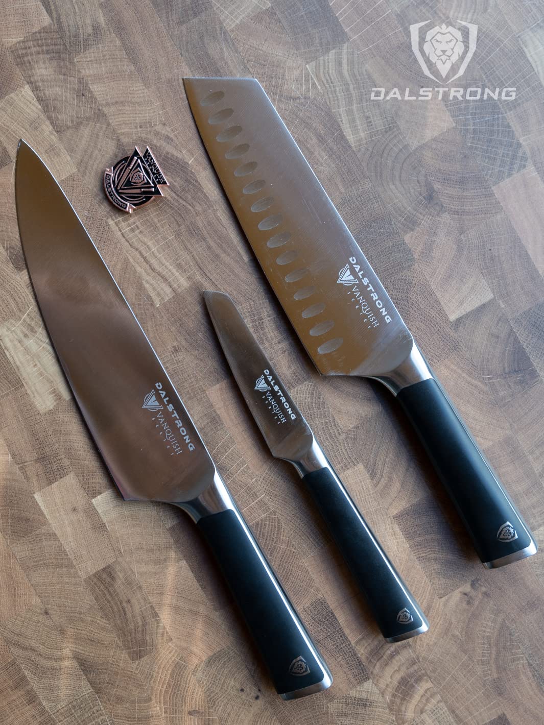 Dalstrong 3 Piece Knife Set - Vanquish Series - Forged High Carbon German Steel - Black POM Handle - Chef Knife, Santoku and Paring - Razor Sharp Kitchen Set - NSF Certified