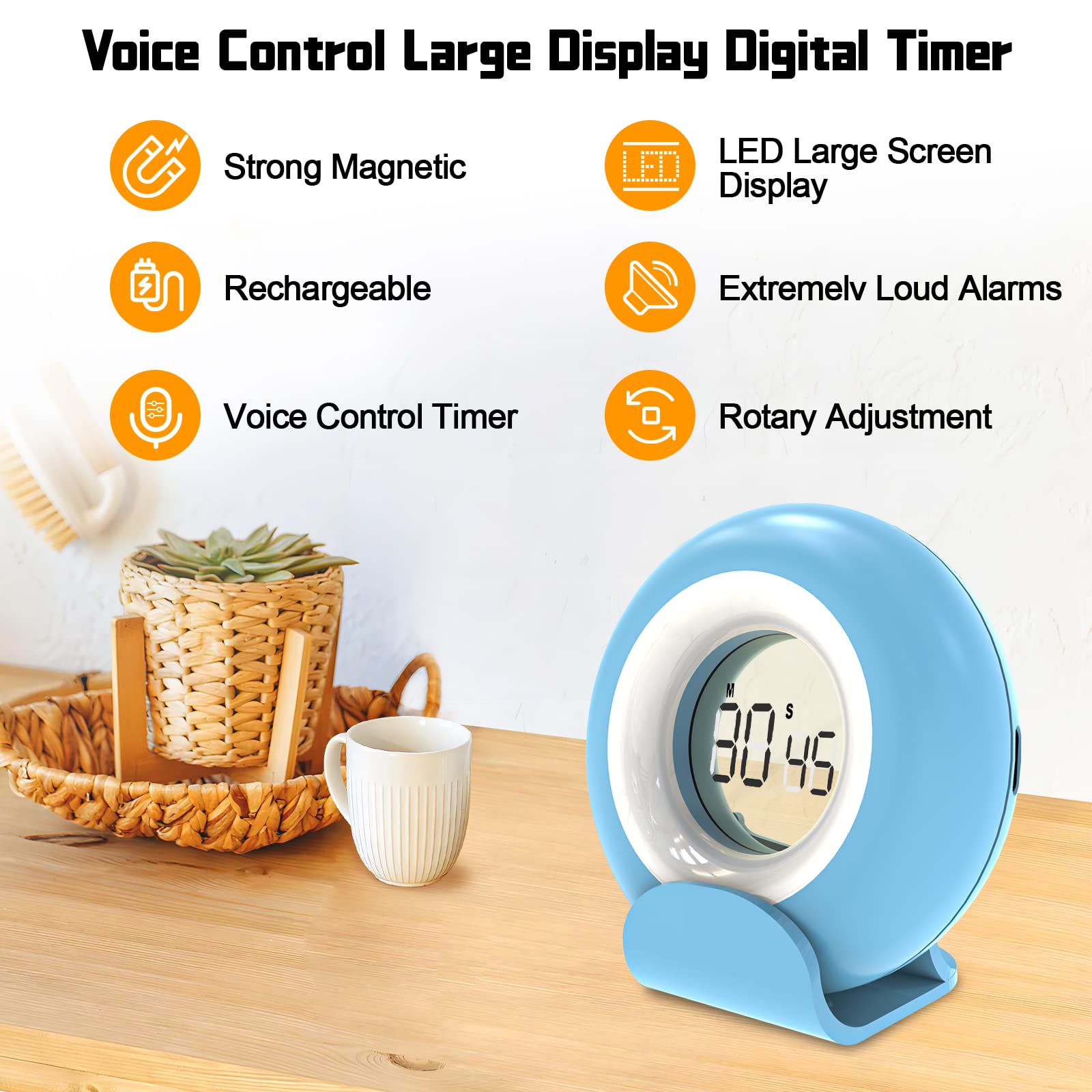 Digital Kitchen Timers, Smart Voice Control Timer, Visual timers Large LED Display Magnetic Countdown Timers for Classroom Cooking Fitness Baking Studying Teaching, Easy for Kids and Seniors(Blue)