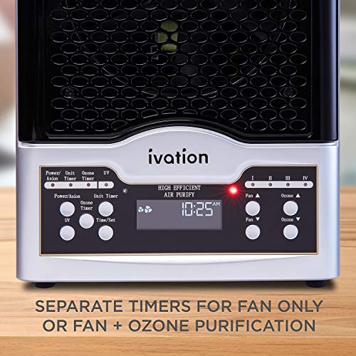 Ivation 5-in-1 HEPA Air Purifier & Ozone Generator W/Digital Display Timer and Remote, Ionizer & Deodorizer 3,700 Sq/Ft β HEPA, Carbon and Photocatalytic Filters, UV Light and Negative Ion Generator