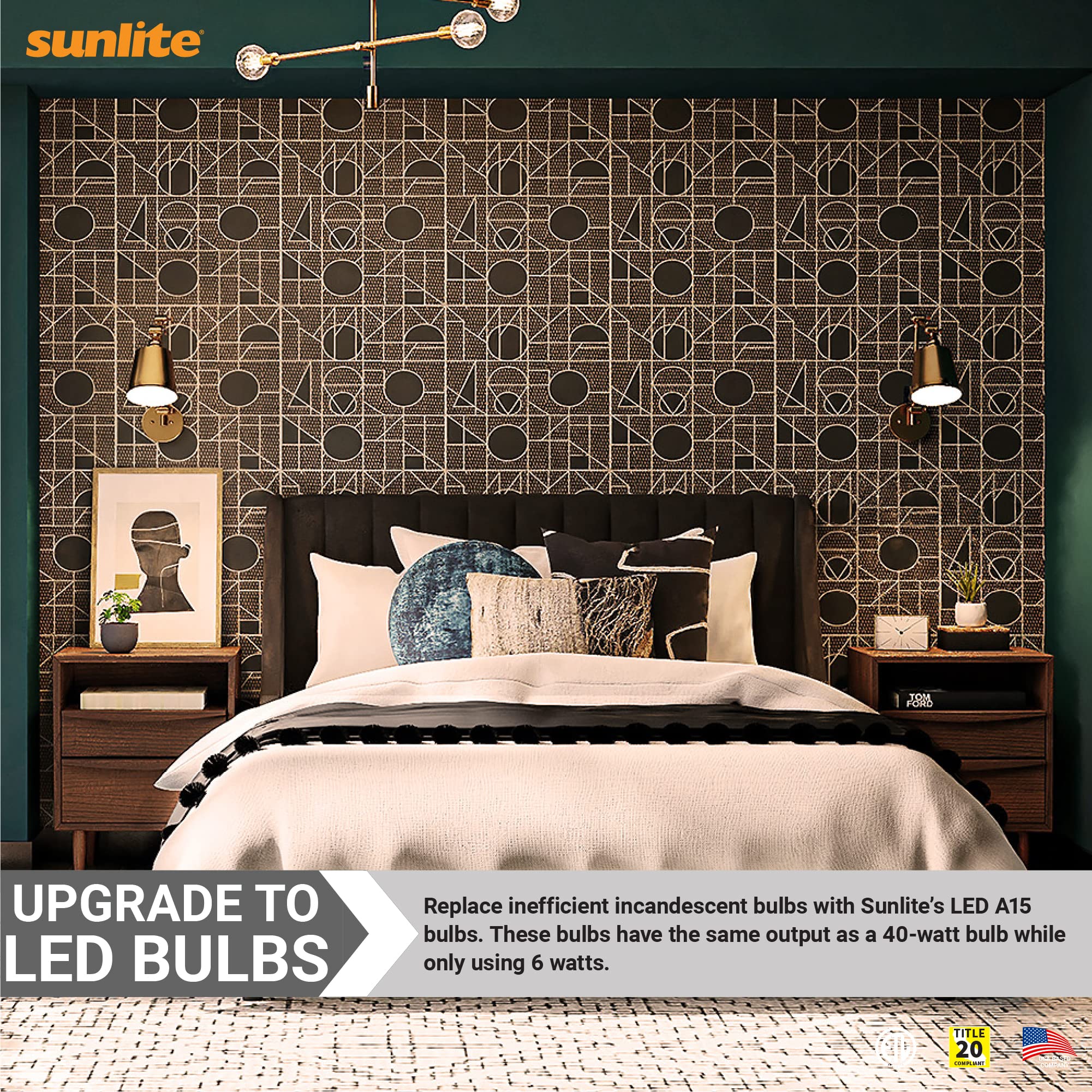 Sunlite 45162 LED A15 Appliance Clear Light Bulb, 6 Watts (40W Equivalent), 450 Lumens, Medium Base (E26), 90 CRI, Dimmable, ETL Listed, Ceiling Fan, Title-20 Compliant, 3000K Warm White, 6 Count