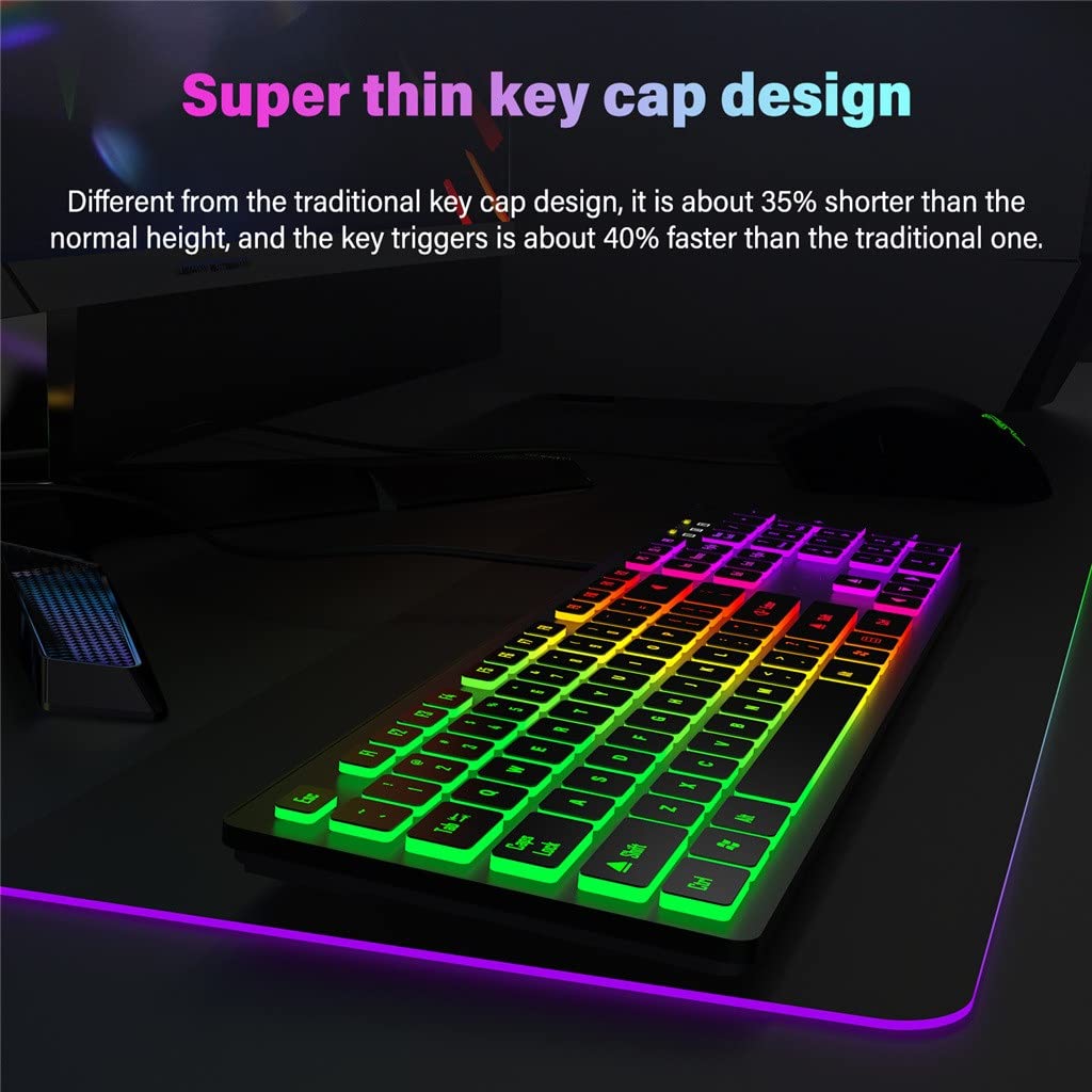JYDBRT Keyboard Wired 104 Keys Silent Gaming Keyboard RGB Backlit for Laptop Pc Gamer Mechanical Keyboard