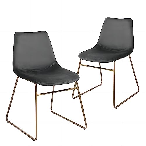FurnitureR, Velvet Fabric Upholstered Seat Kitchen Room Set of 2, Mid Century Modern Backrest,Gold Metal Legs Dining Chair, Grey