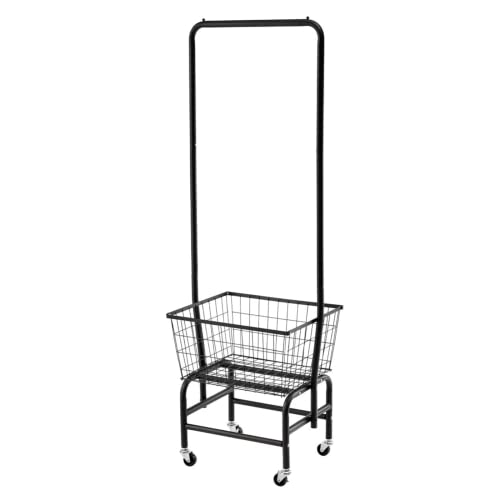 LUSIMO Laundry Basket with Wheels and Hanging Rack Rolling Laundry Cart Garment Rack with Clothes Hamper Easy Assembly Black