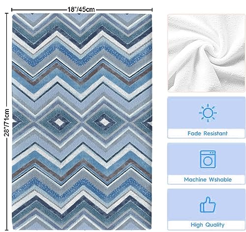 Beisseid Kitchen Dish Towels Blue Chevron Dish Cloth Fingertip Hand Towels Geometric Design Stripe Blue Gray Super Absorbent Soft Cotton Tea Towel 3 PCS